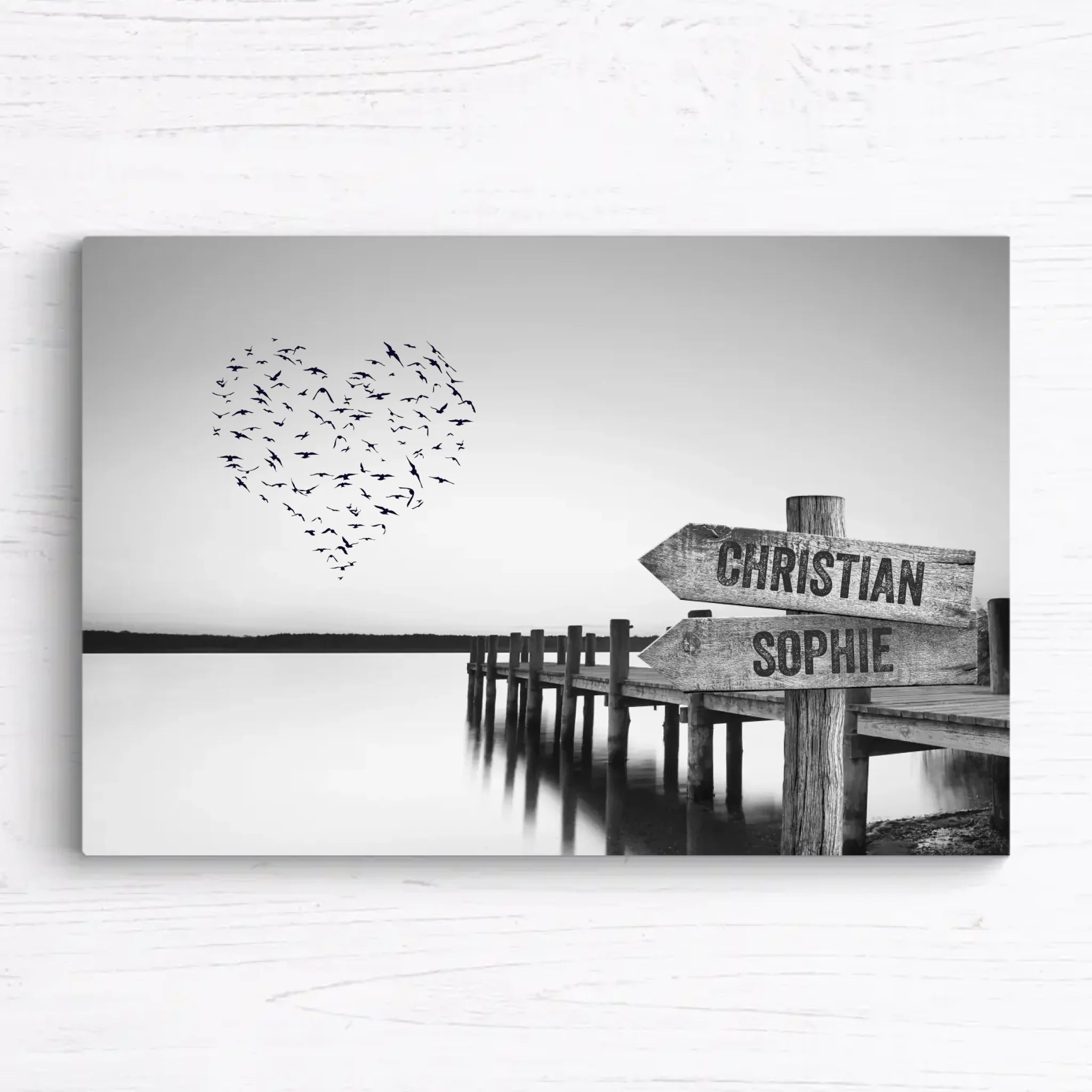 Personalisierte Leinwand "Steg" – Schwarz/Weiß – familypresent.de
